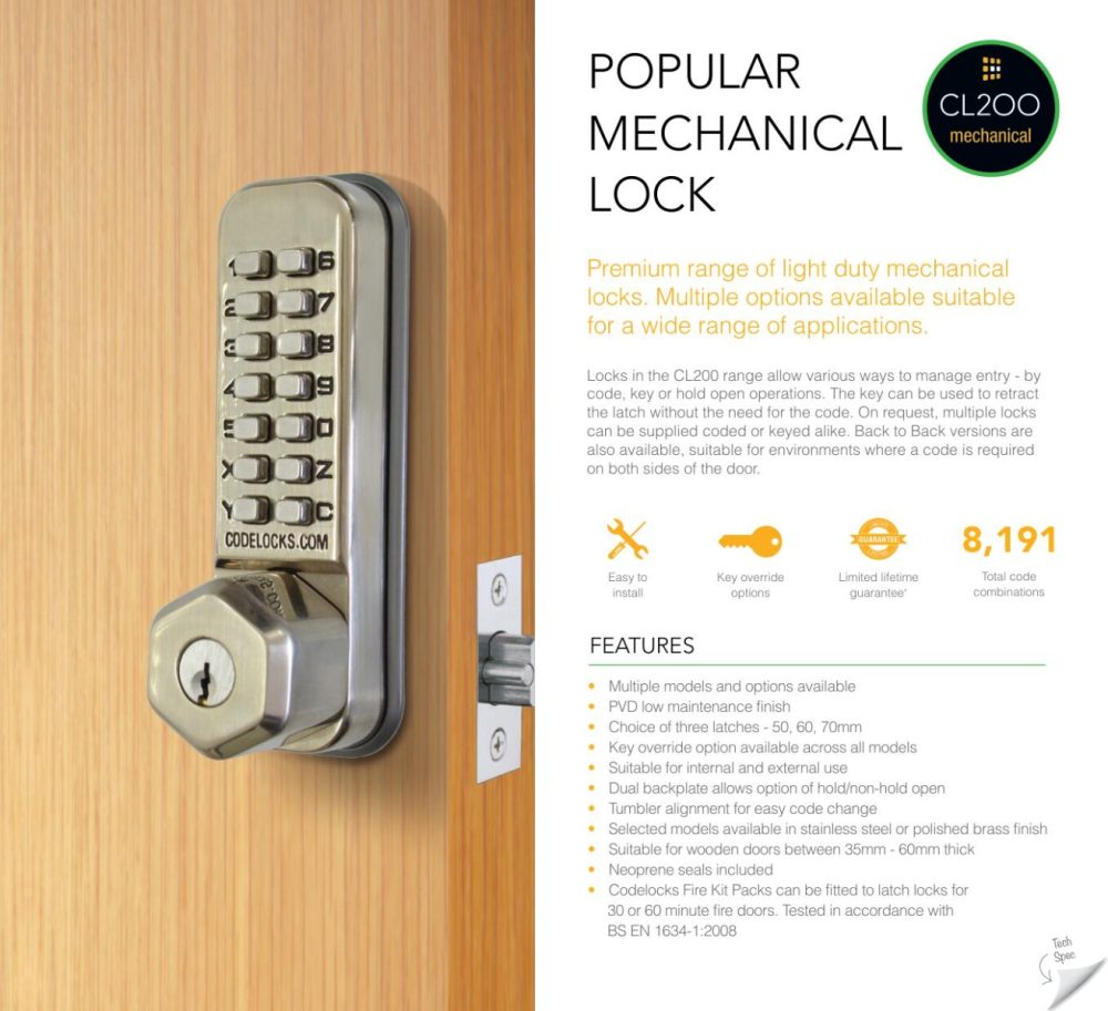 CODELOCKS Mechanical Digital Locks 200 series Mortice Latch Dual ...